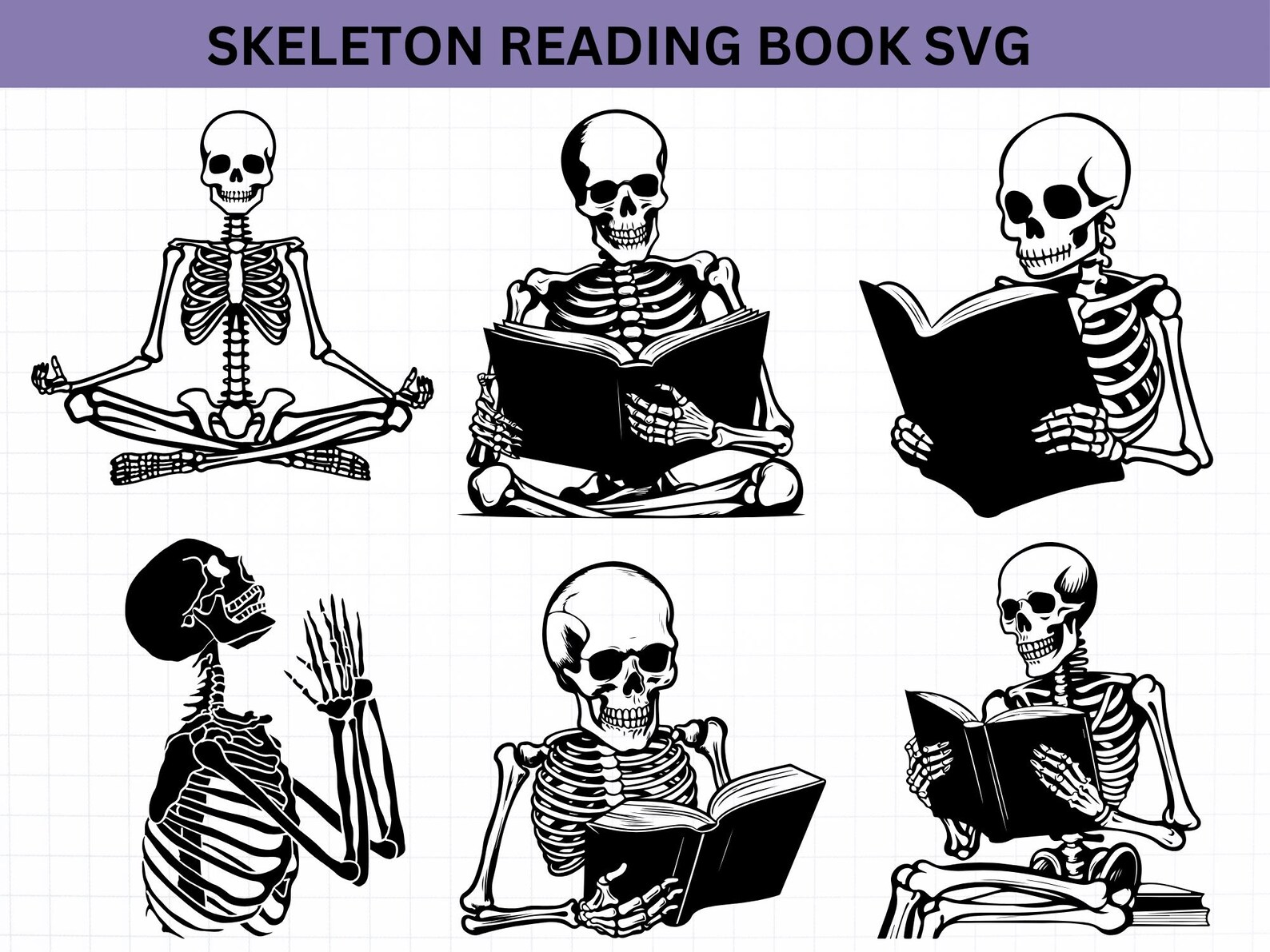 Skull and Books SVG Bundle, Skeleton Reading PNG, Books With Skull ...