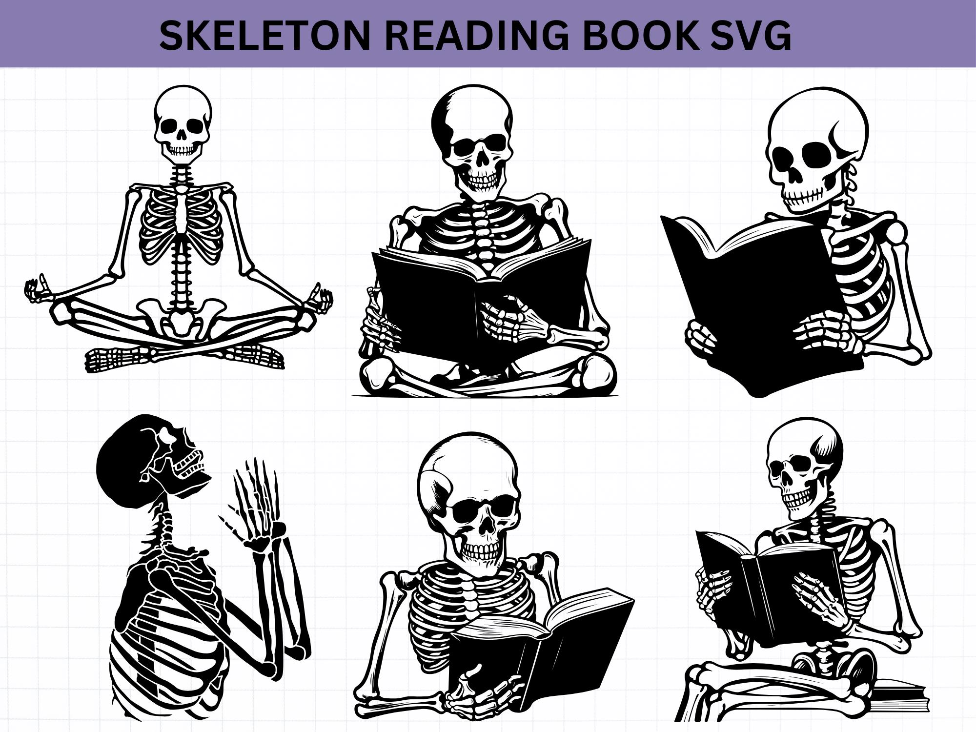 Skull and Books SVG Bundle, Skeleton Reading PNG, Books With Skull ...