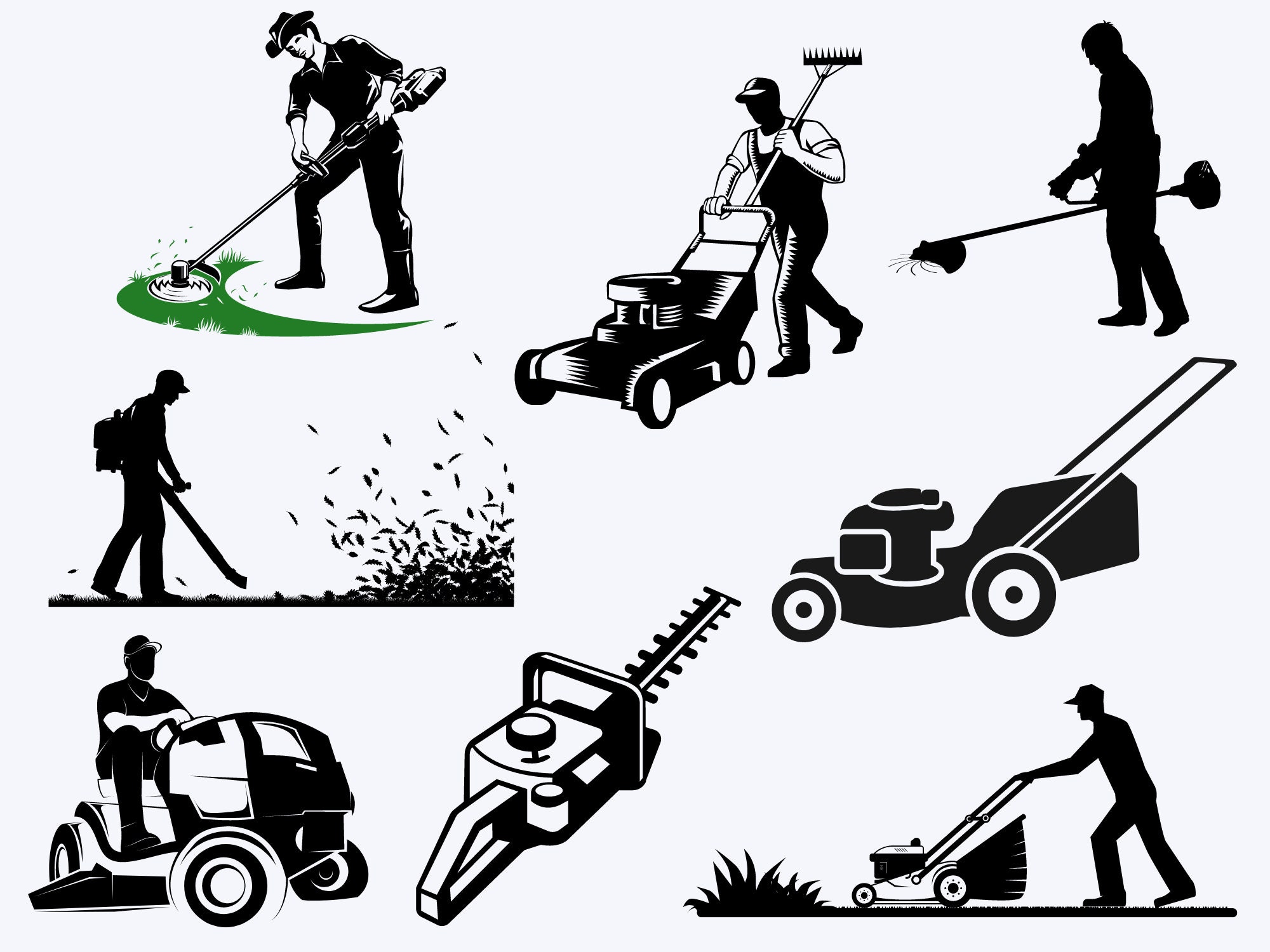 Lawn Mowing Clipart Silhouettes Lawn Mower Free Vector Silhouettes
