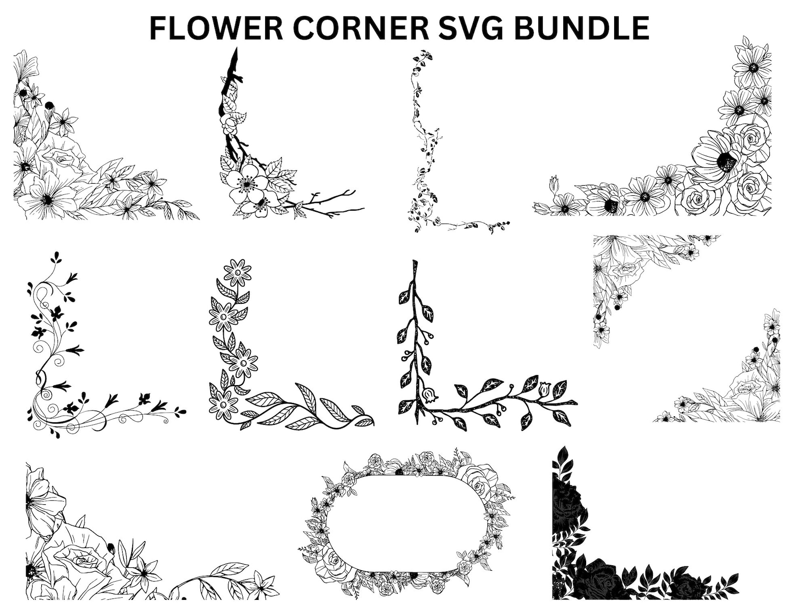 Flower Corner SVG Bundle, Flower Border, Flower Corner, Plant Corner ...