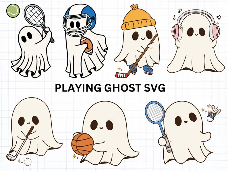 Sport Ghost Svg, Playing Ghost Svg, Cute Ghost Svg, Ghost Playing Clipart, Boo Svg, Kids Ghost ...