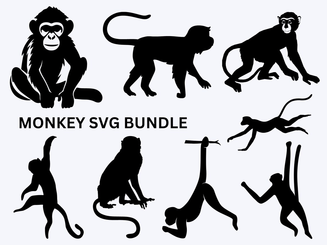 Monkey Svg, Monkeys Svg, Monkey Silhouette, Monkey Clipart, Jungle Animal Svg, Monkey Vector Cut ...