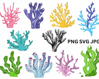 Coral SVG Bundle, Coral Clipart, Coral Silhouette, Seaweed Svg, Coral ...