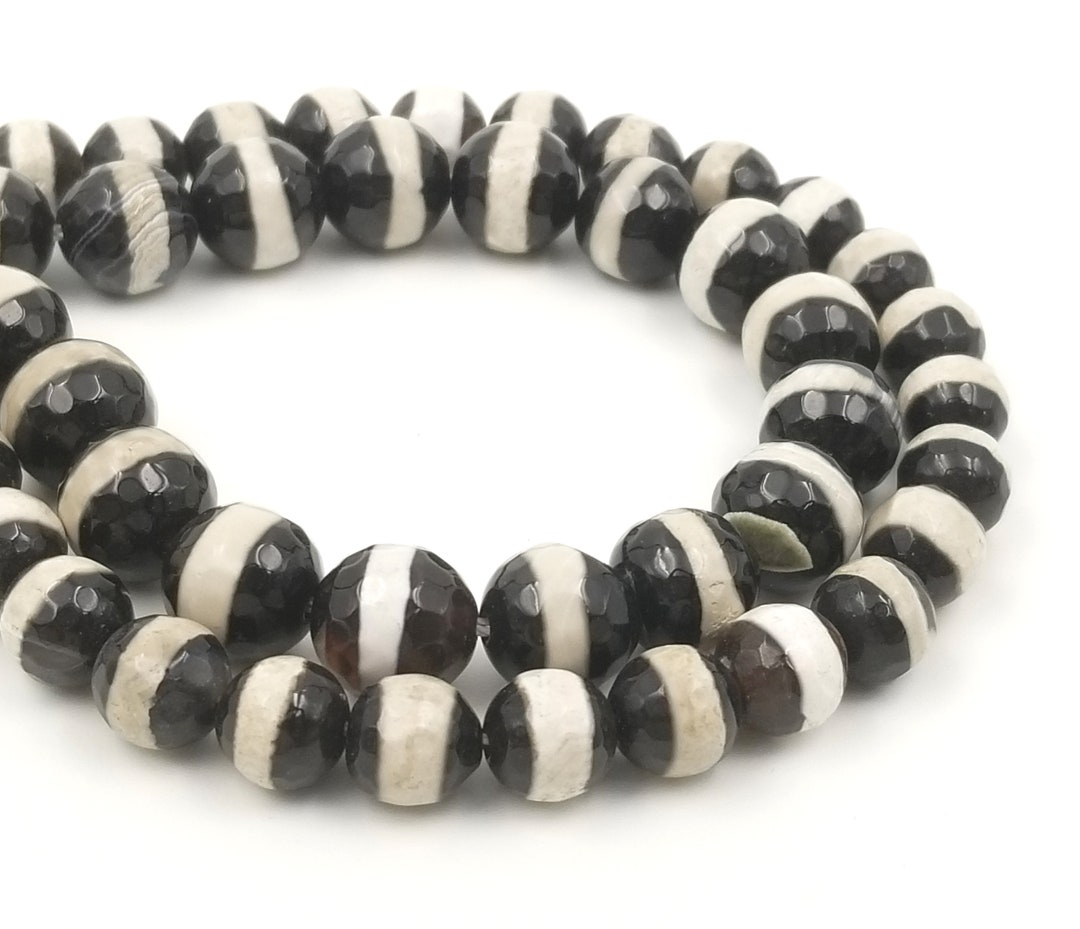 8mm AAA Natural Stone Dzi Black White Spotted Agate Gemstone Faceted ...