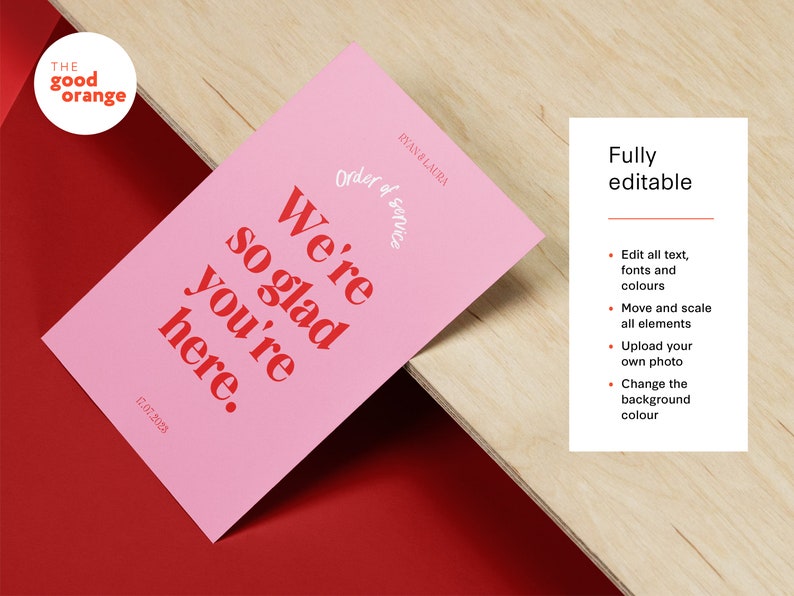 Blush Pink Order of Service / Colorful Bright Wedding / Editable Bold ...
