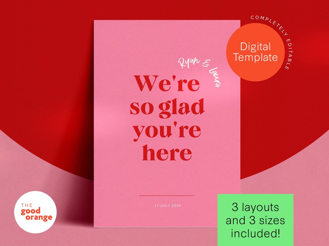 Wedding Welcome Sign Template Portrait Pink and Red / Editable Modern ...