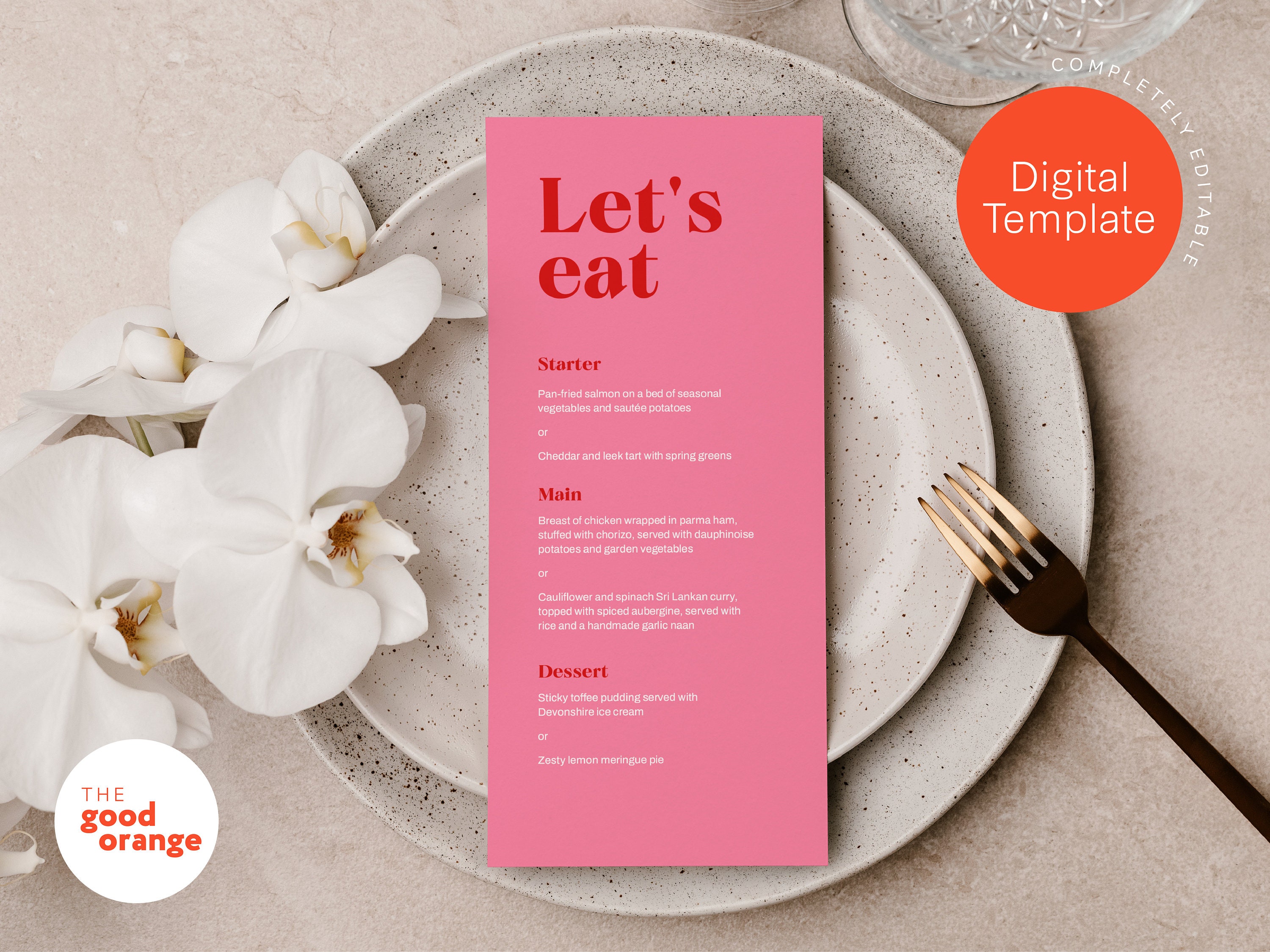 Colorful Wedding Menu / Retro Menu / Pink Red Stationary / Unique ...