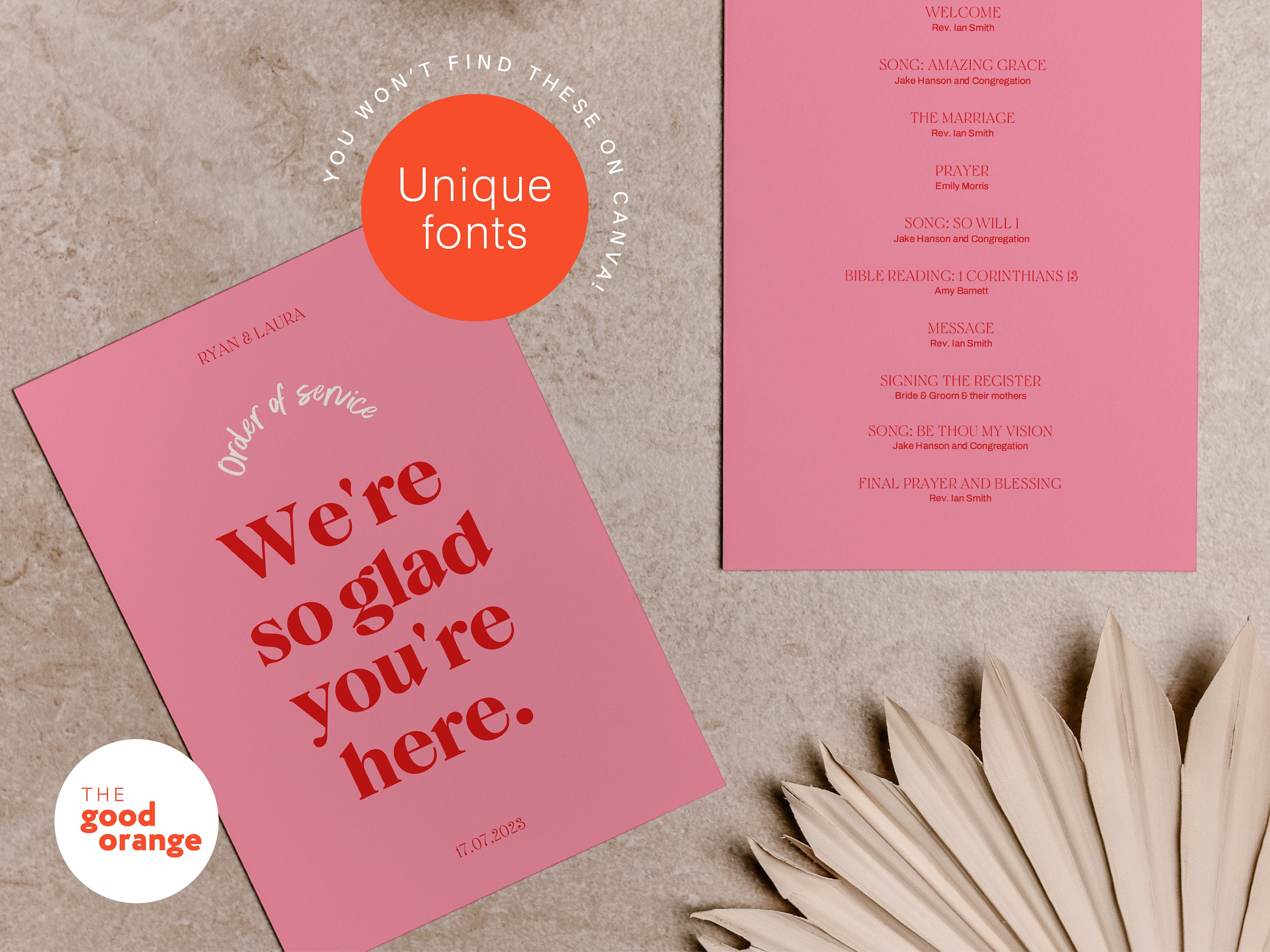 Blush Pink Order of Service / Colorful Bright Wedding / Editable Bold ...