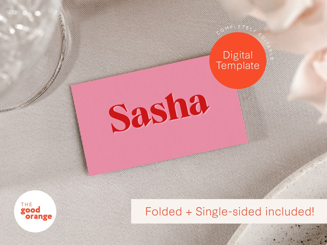 Bold Pink Wedding Name Cards / Editable Place Cards / Folded Place ...