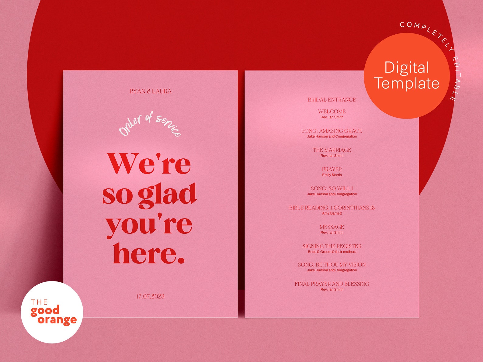 Blush Pink Order of Service / Colorful Bright Wedding / Editable Bold ...