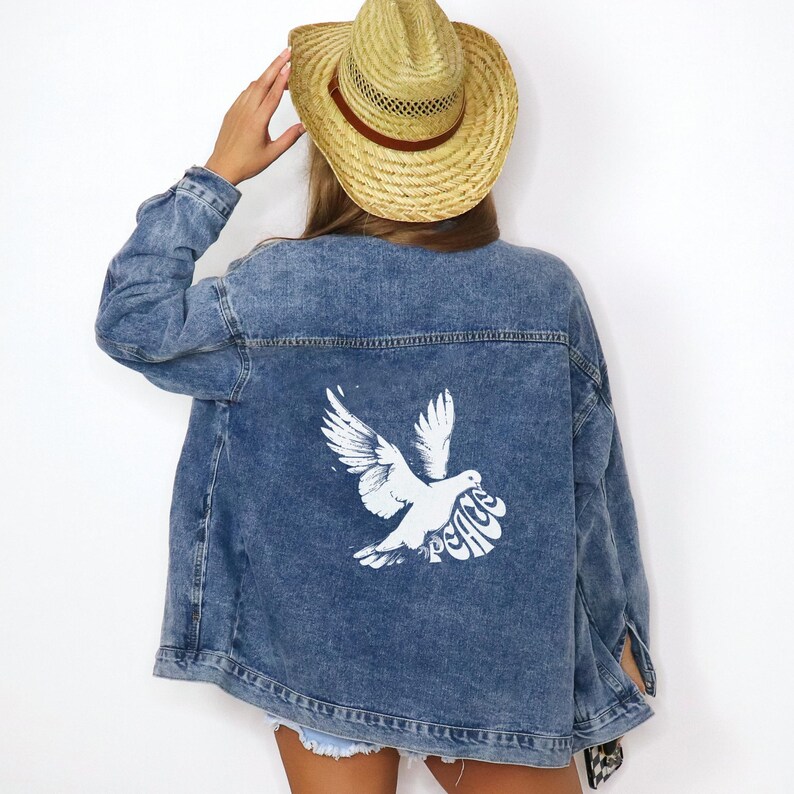 Women's Blue Denim Jean Jacket, Holy Spirit Peace Dove Christian ...