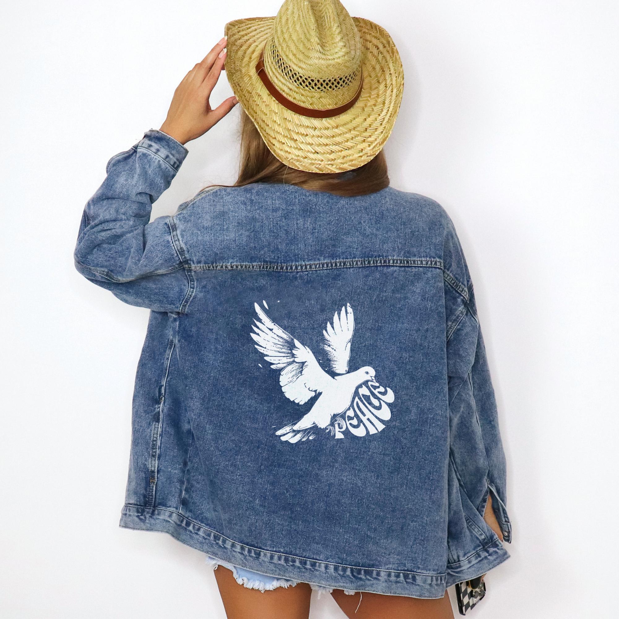 Women's Blue Denim Jean Jacket, Holy Spirit Peace Dove Christian ...