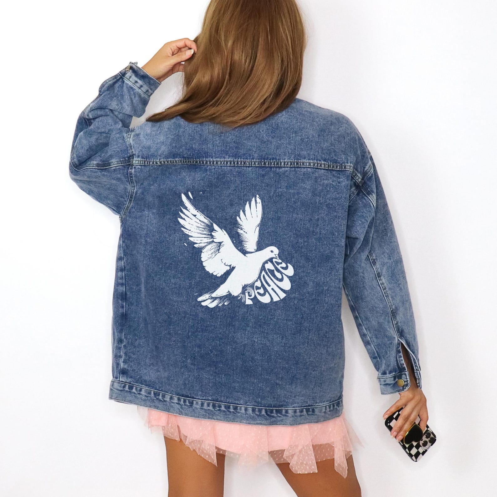Women's Blue Denim Jean Jacket, Holy Spirit Peace Dove Christian ...