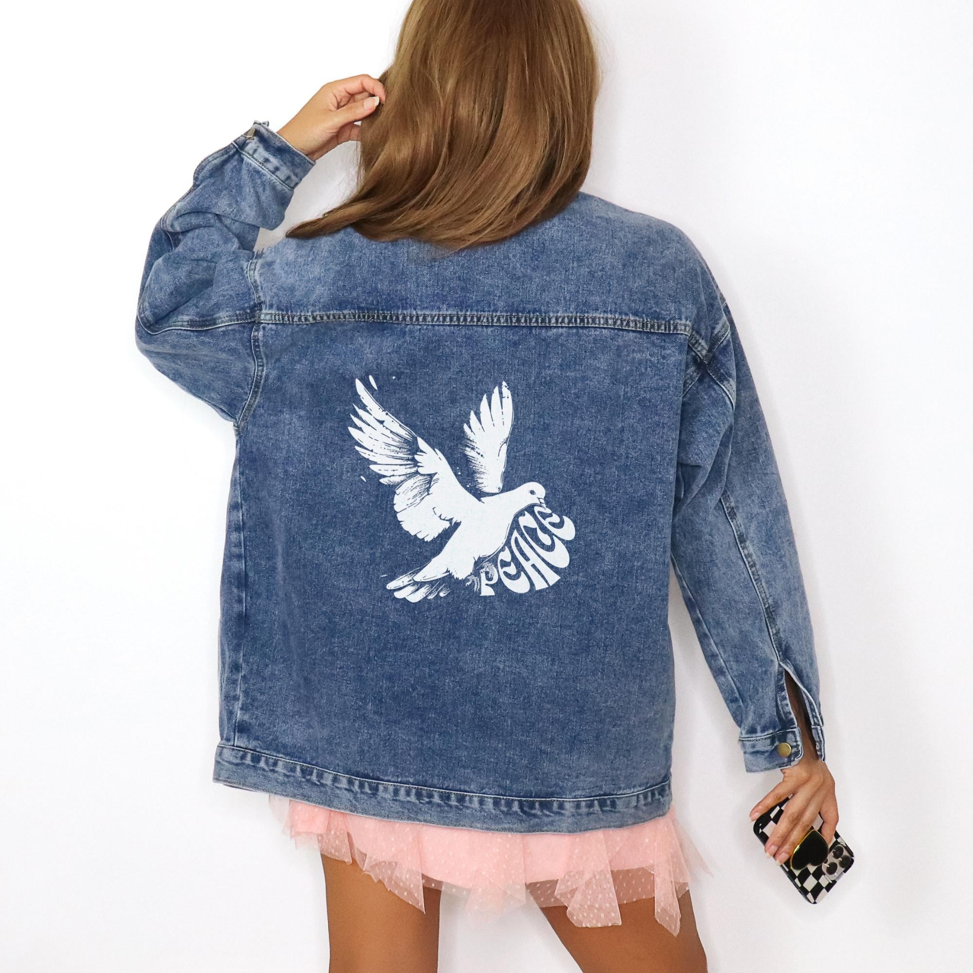 Women's Blue Denim Jean Jacket, Holy Spirit Peace Dove Christian ...