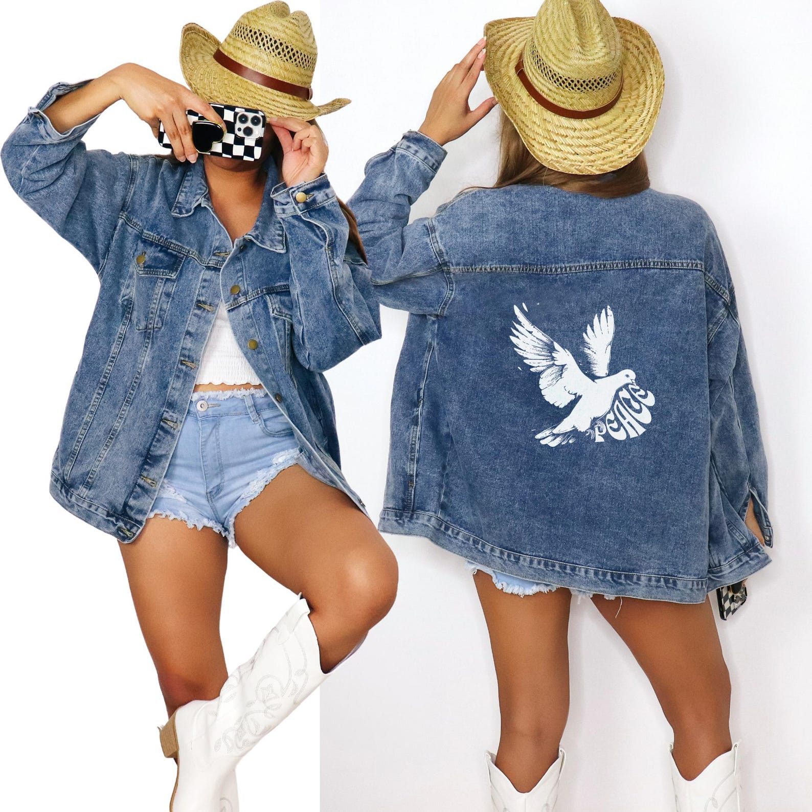 Women's Blue Denim Jean Jacket, Holy Spirit Peace Dove Christian ...
