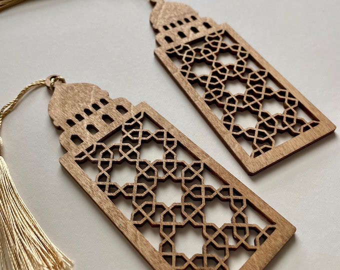 Mosque Dome Wooden Bookmark: Islamic Geometric Art With Gold Tassel - Etsy