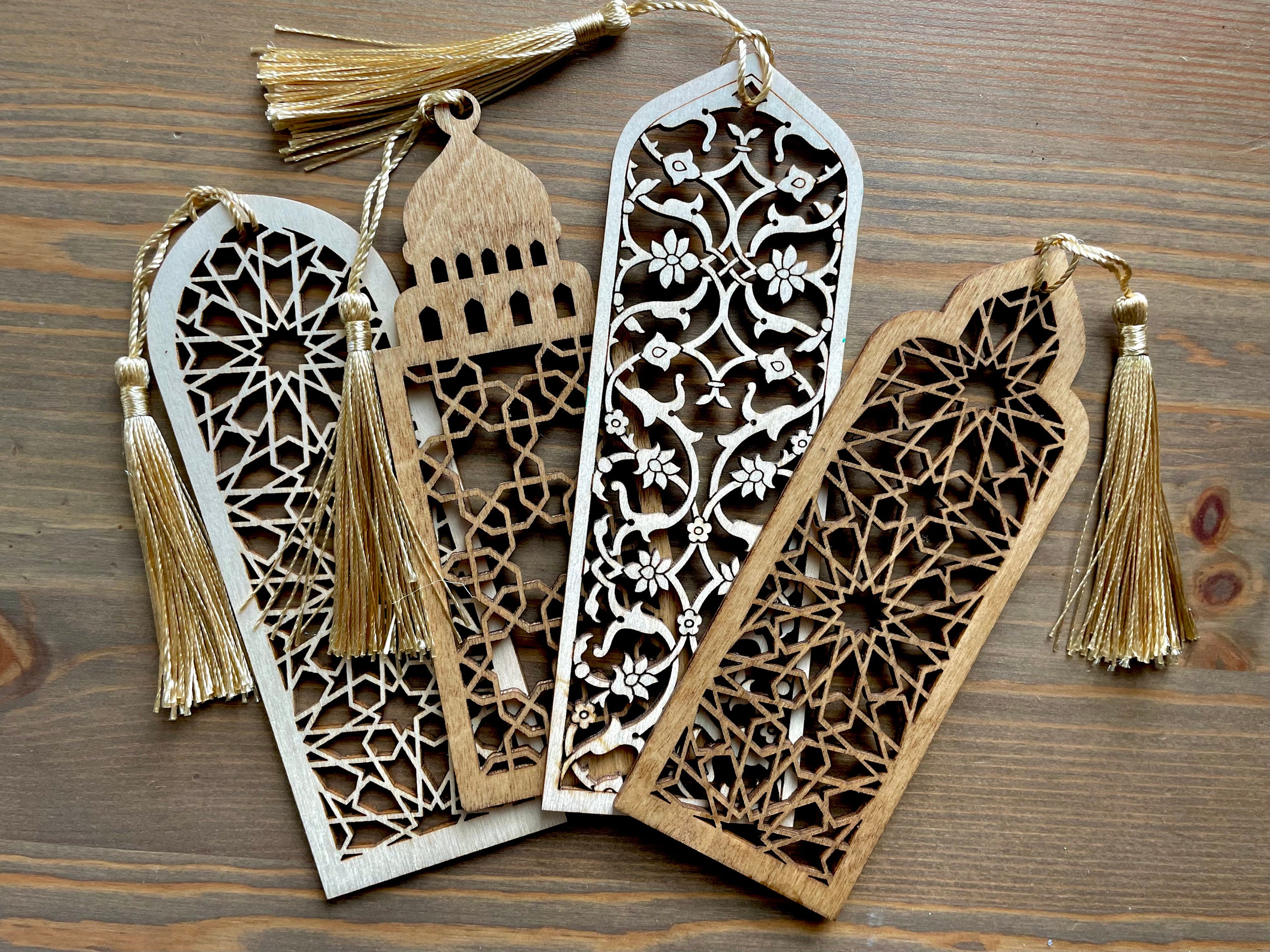 Mosque Dome Wooden Bookmark: Islamic Geometric Art With Gold Tassel - Etsy
