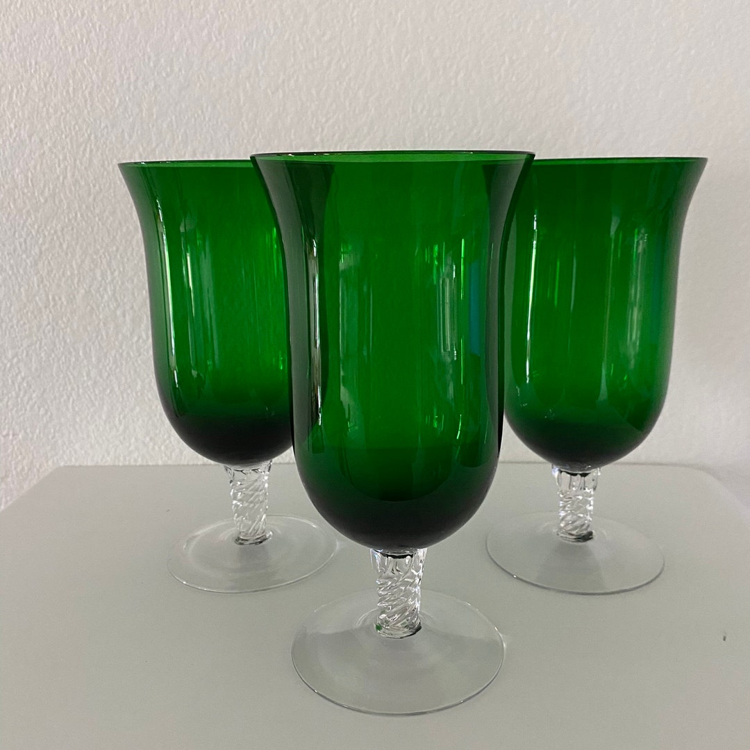 Fine and Elegant Green Glasses Set of 3-green Wine Glasses-unique Green ...