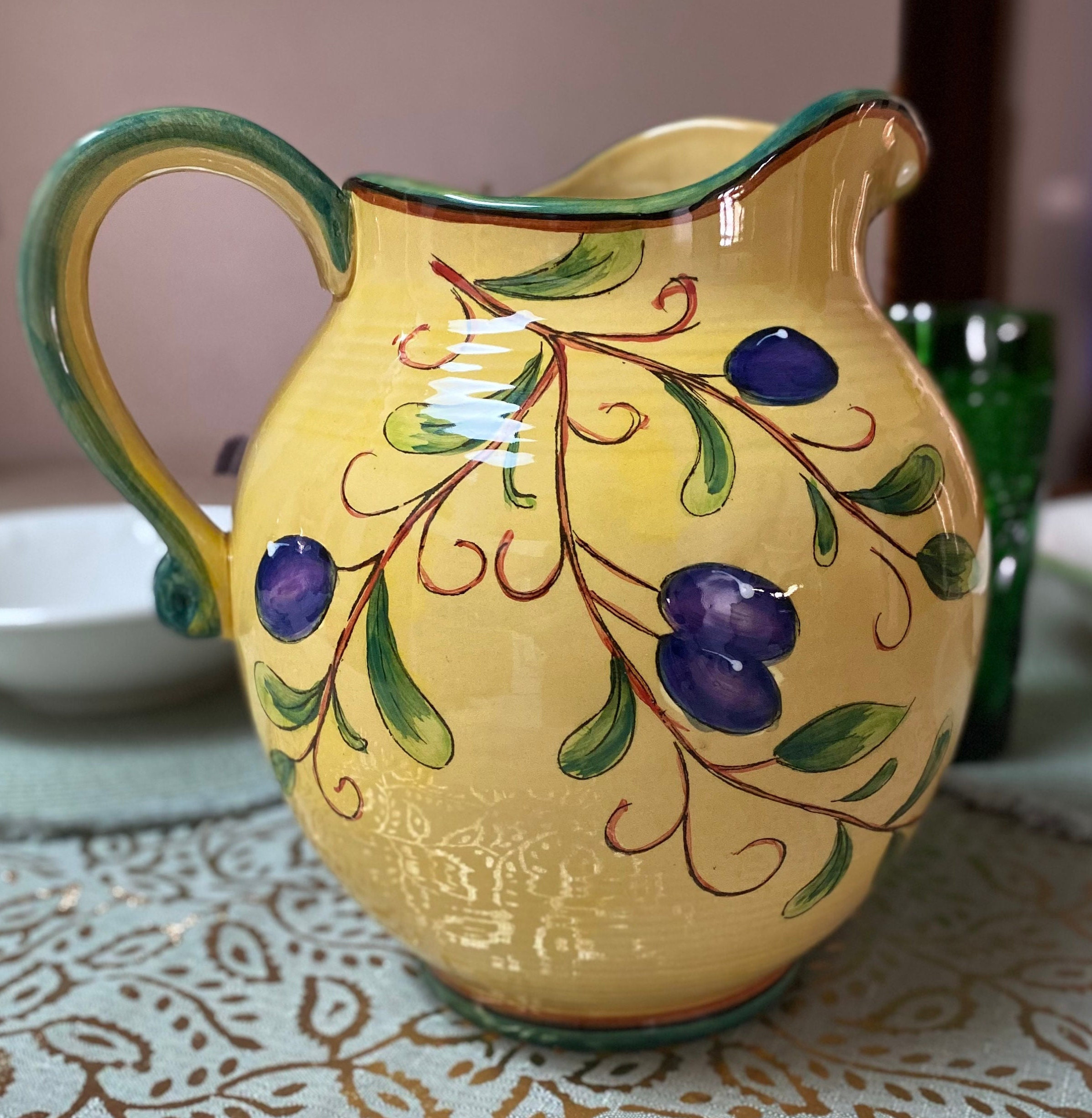 Hand Painted Ceramic Jug-pottery Vase Jar Pottery Wine Jug-large Olive ...