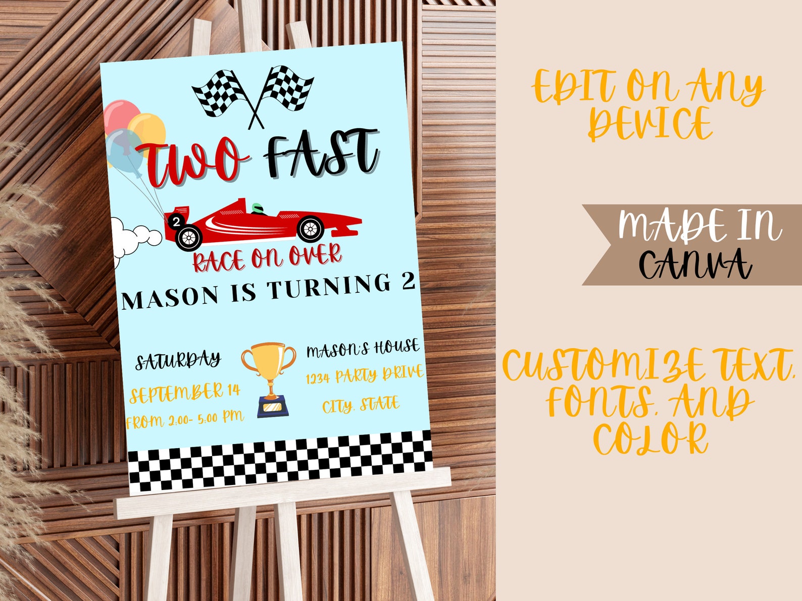 TWO Fast Birthday Invitations, Printable Second Birthday Party, Race ...