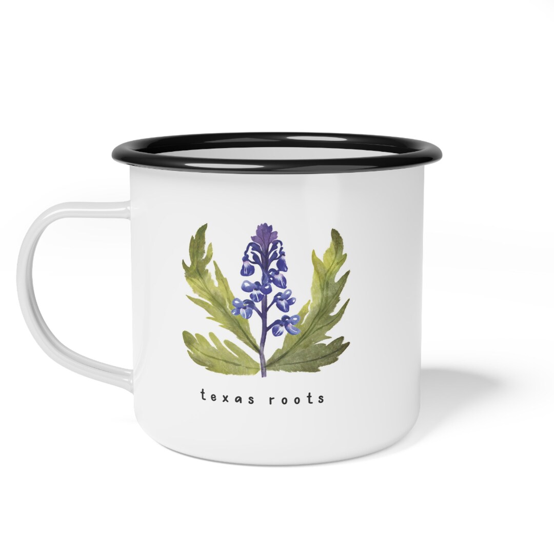Texas Roots Bluebonnet, Watercolor Wildflowers Enamel Camp Mug, Black ...