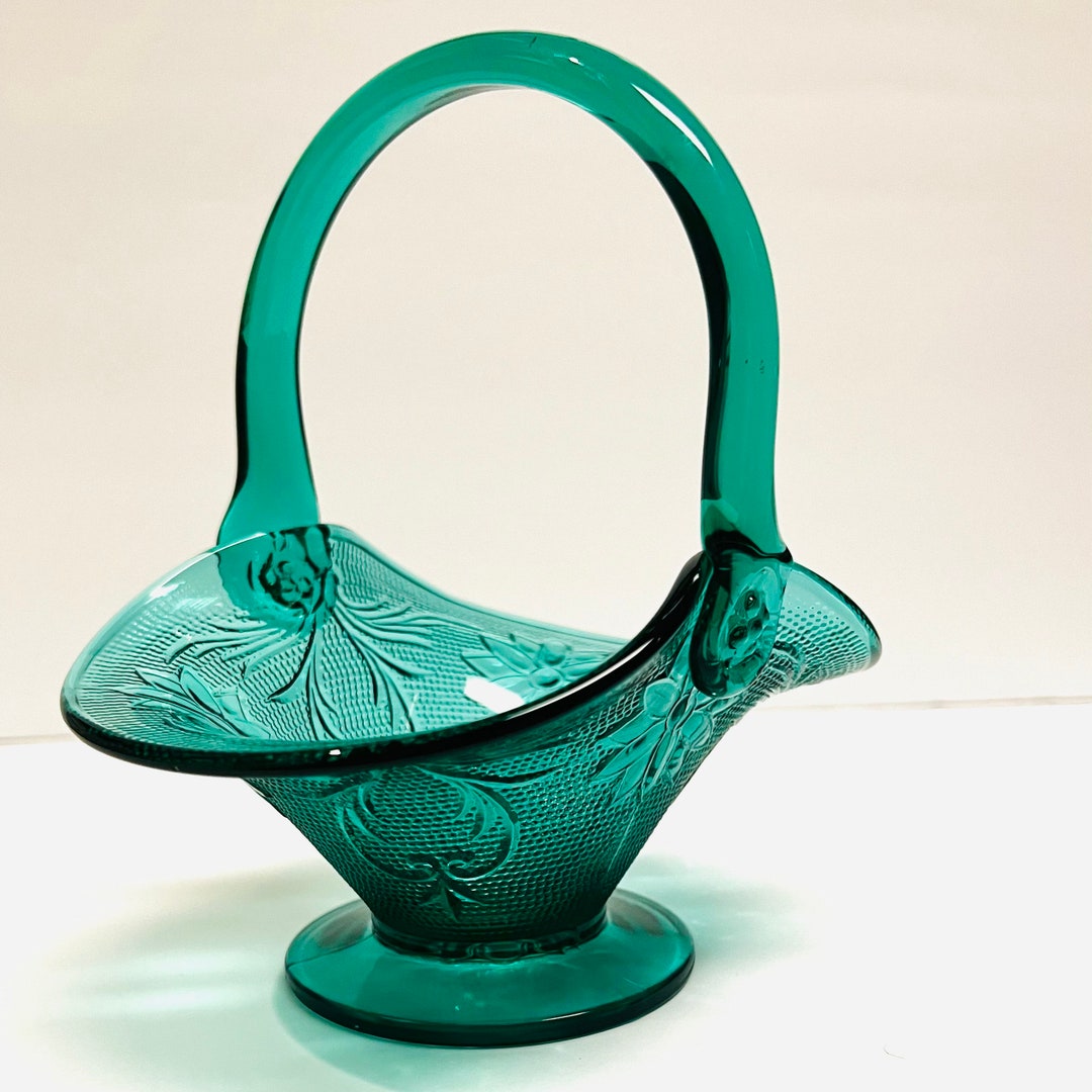 Vintage Teal Indiana Glass for Tiara Glass Sandwich Pattern Badket 11 ...