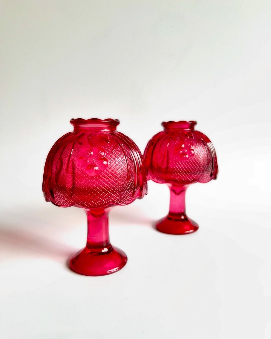 2 Manhattan Candle Lights by Crimson Red Floral Embossed Fairy Lamps - Etsy