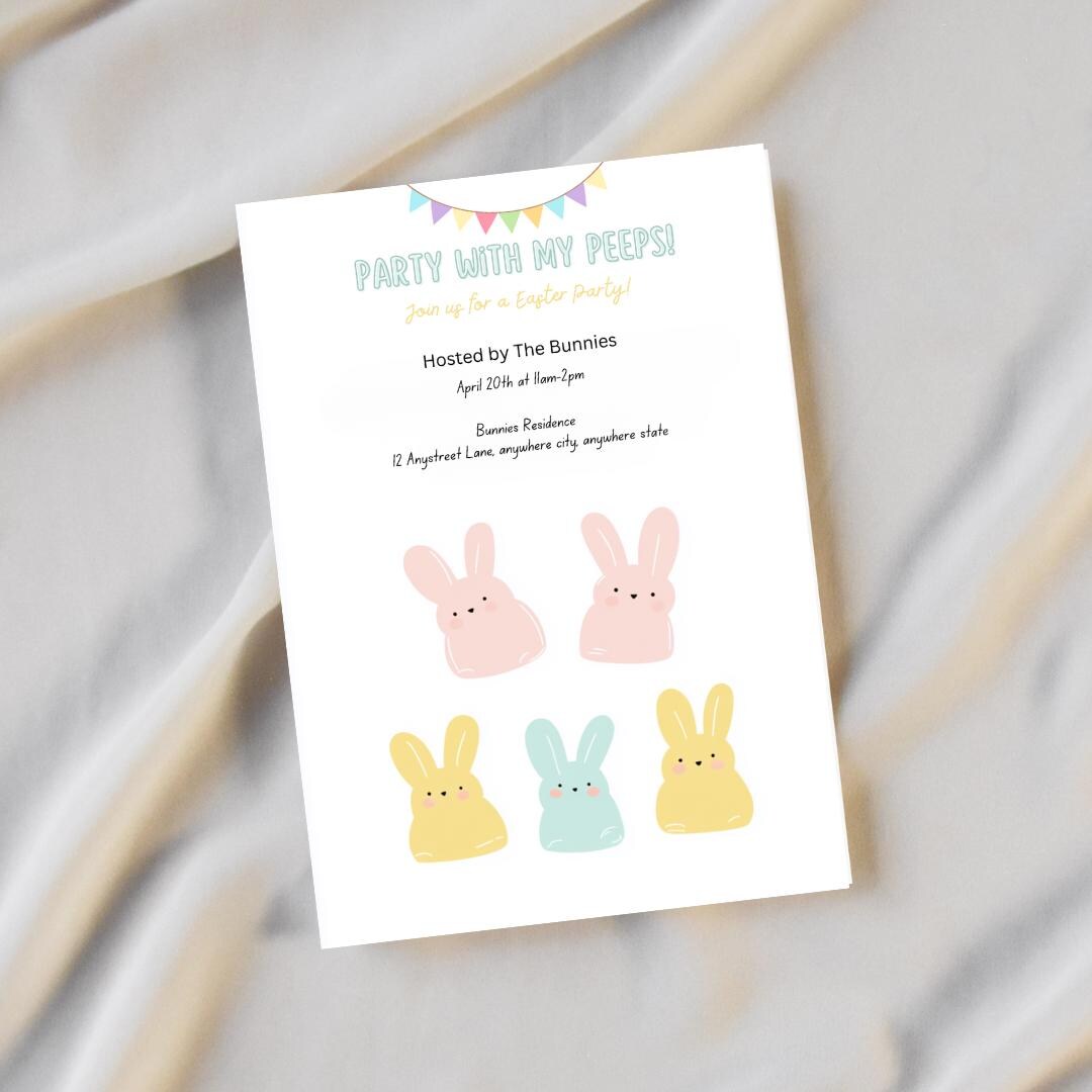 Editable Party With My Peeps Easter Party Invitation, Happy Rabbit ...