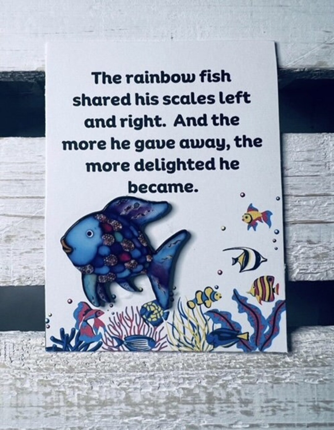 Mini Rainbow Fish Trinket Pocket Hug Card Trinket Card Greeting Card ...