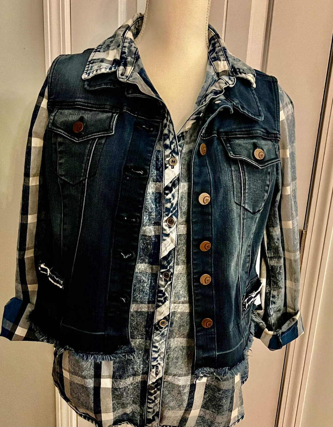 Denim Vest, Jean Vest, Embellished Blue Jean Vest, Upcycled Vest, Great ...