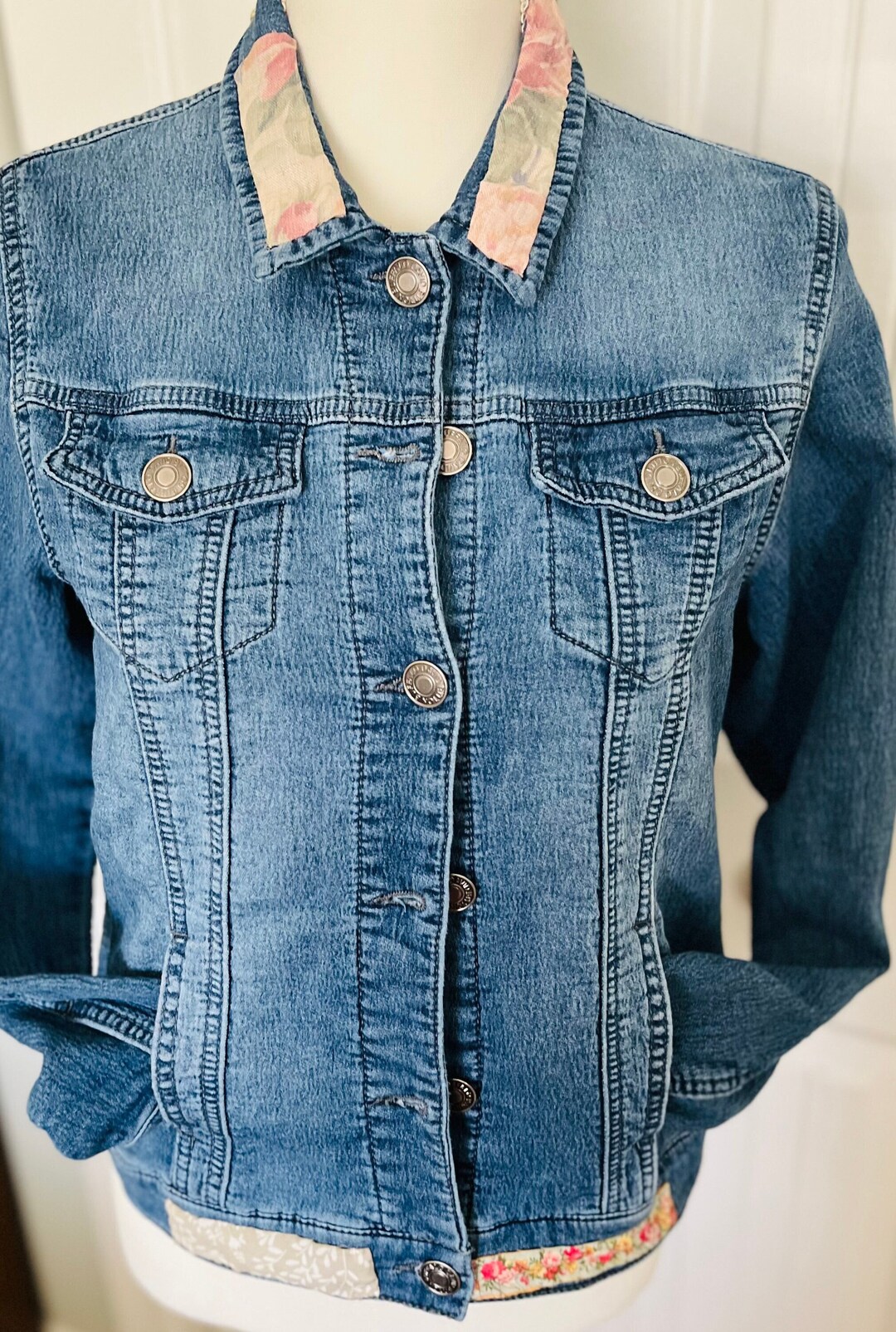 Denim Blue Jean Jacket With Embellishments, Decorated Jean Jacket, One ...