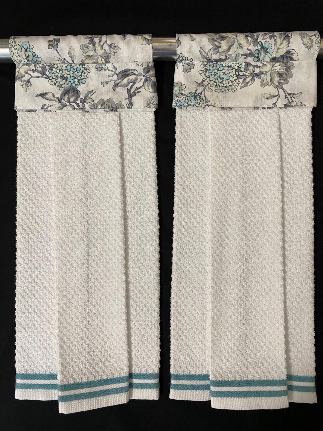 Oven Handle Towel Set: Gray Turquoise Floral Hanging Kitchen Towels - Etsy