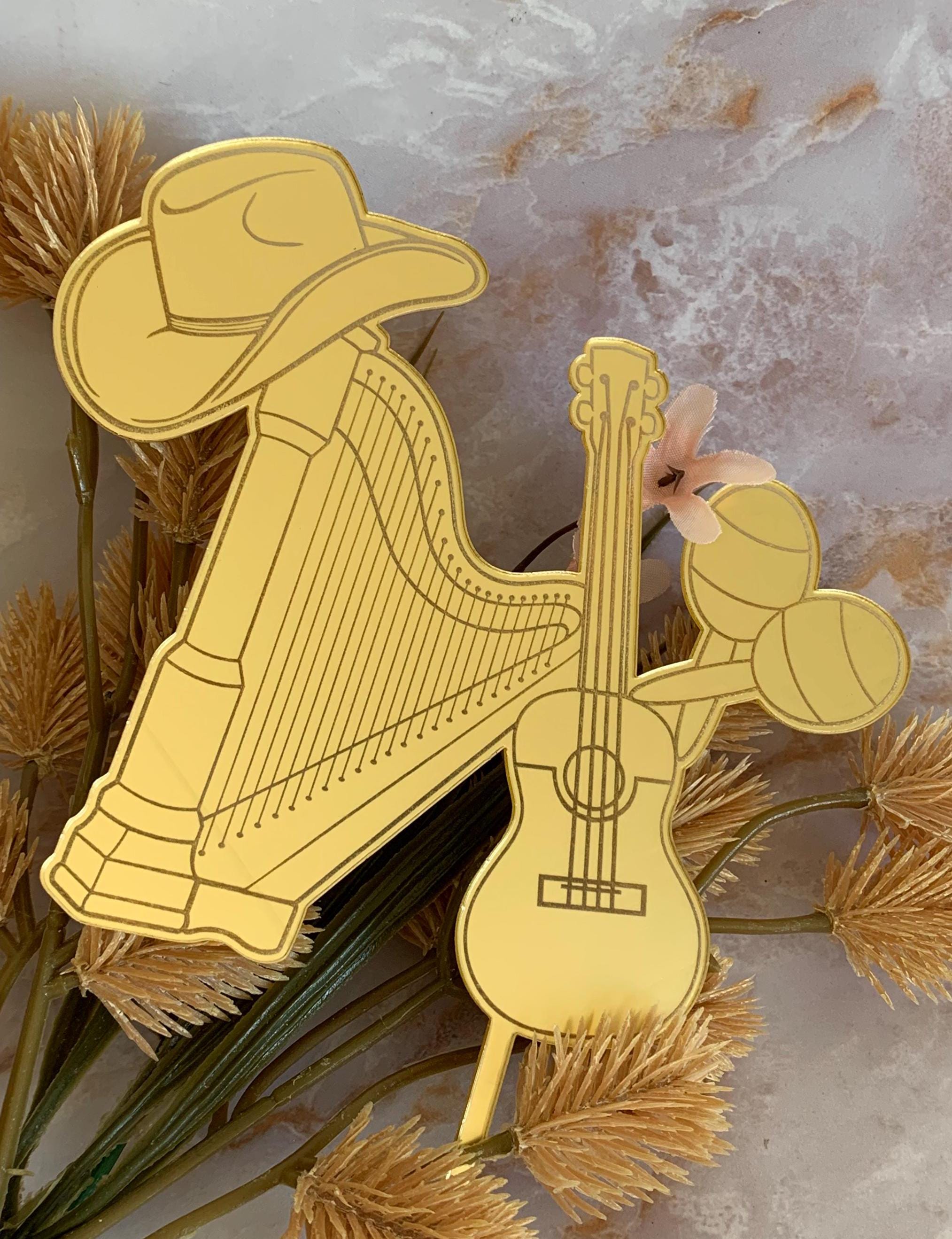 Custom Acrylic Musical Instruments Cake Topper: Harp, Cuatro, Maracas ...