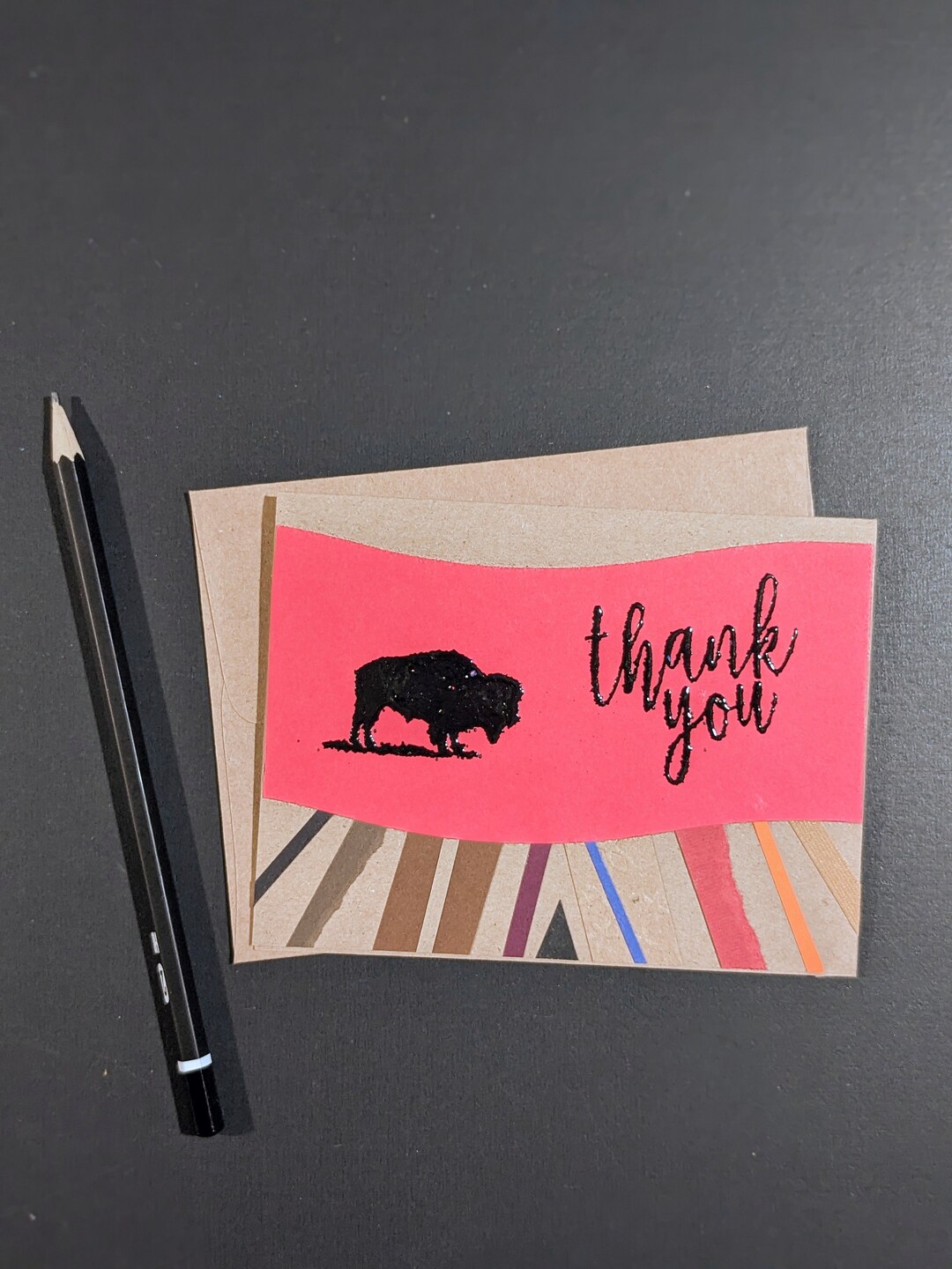 Red Thank You Card With Bison, Hand Stamped, Native American Made ...