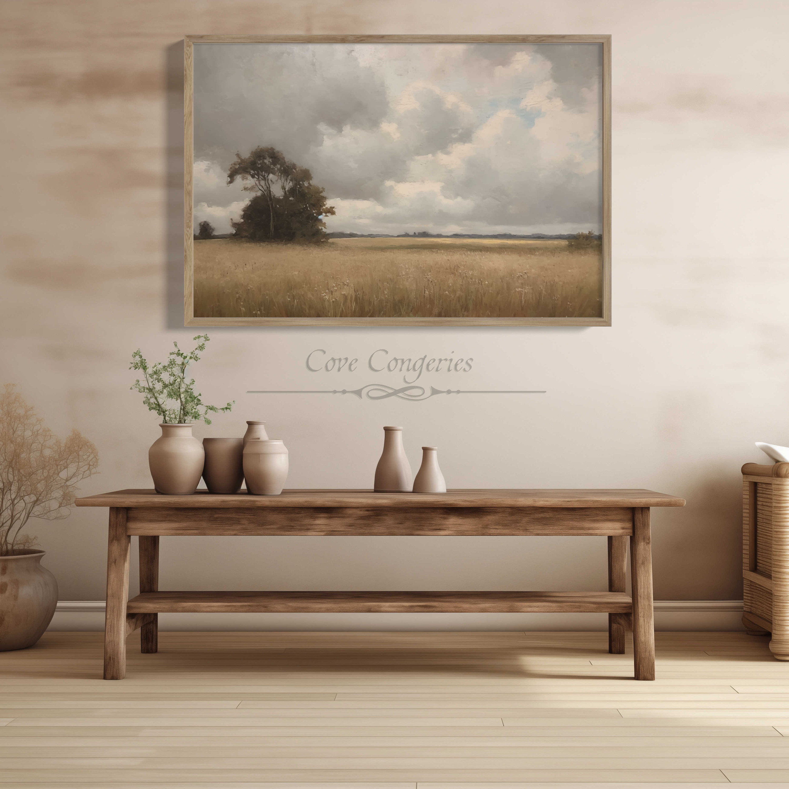 Rustic Country Pasture PRINTABLE Vintage Painting | Moody Landscape Art ...