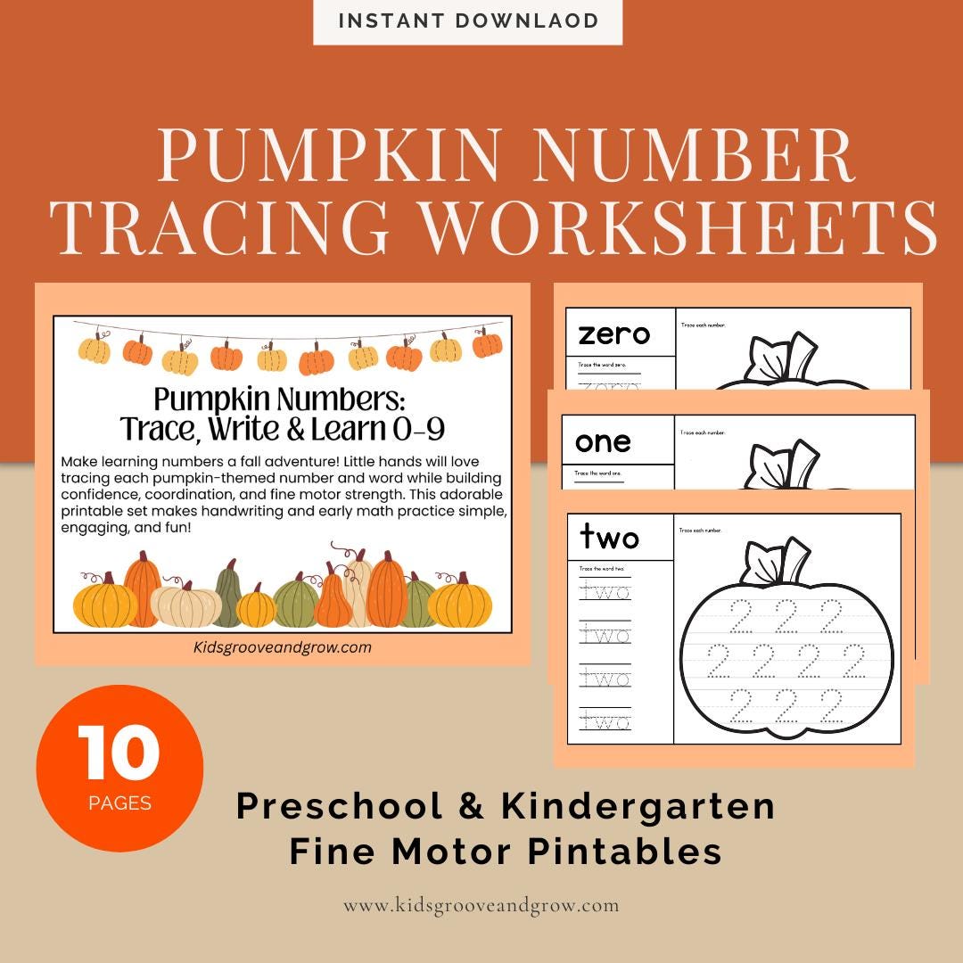Pumpkin Number Tracing Worksheets | Fall Math Printables for Preschool ...