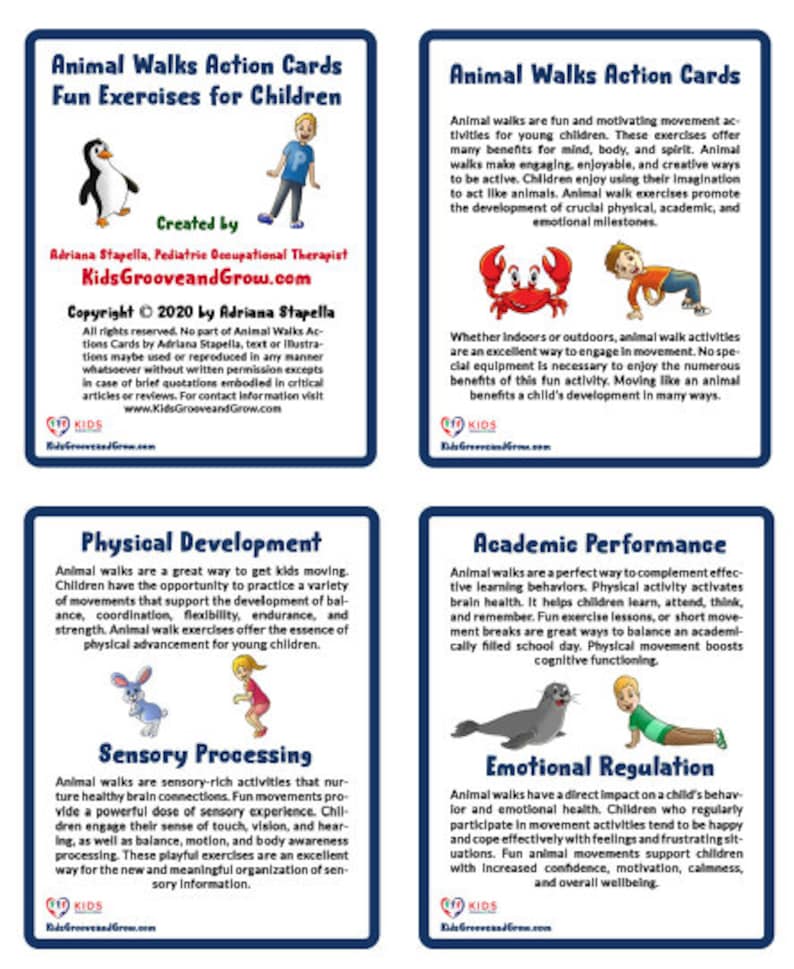 Animal Walk Exercise Cards: Fun Movement Activities for Kids (digital ...