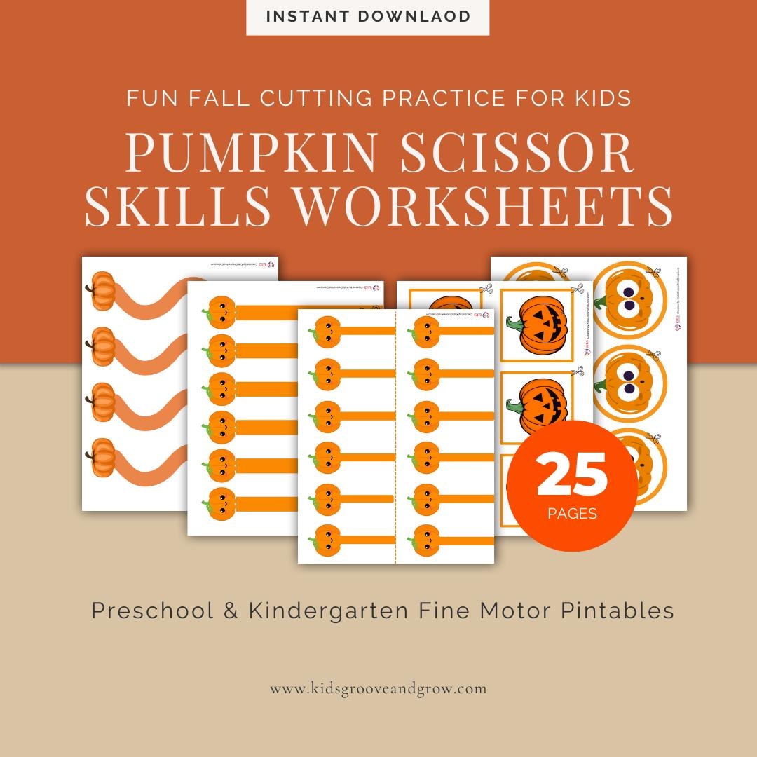 Pumpkin Scissor Skills Worksheets: Fall Cutting Practice for Kids (PDF ...