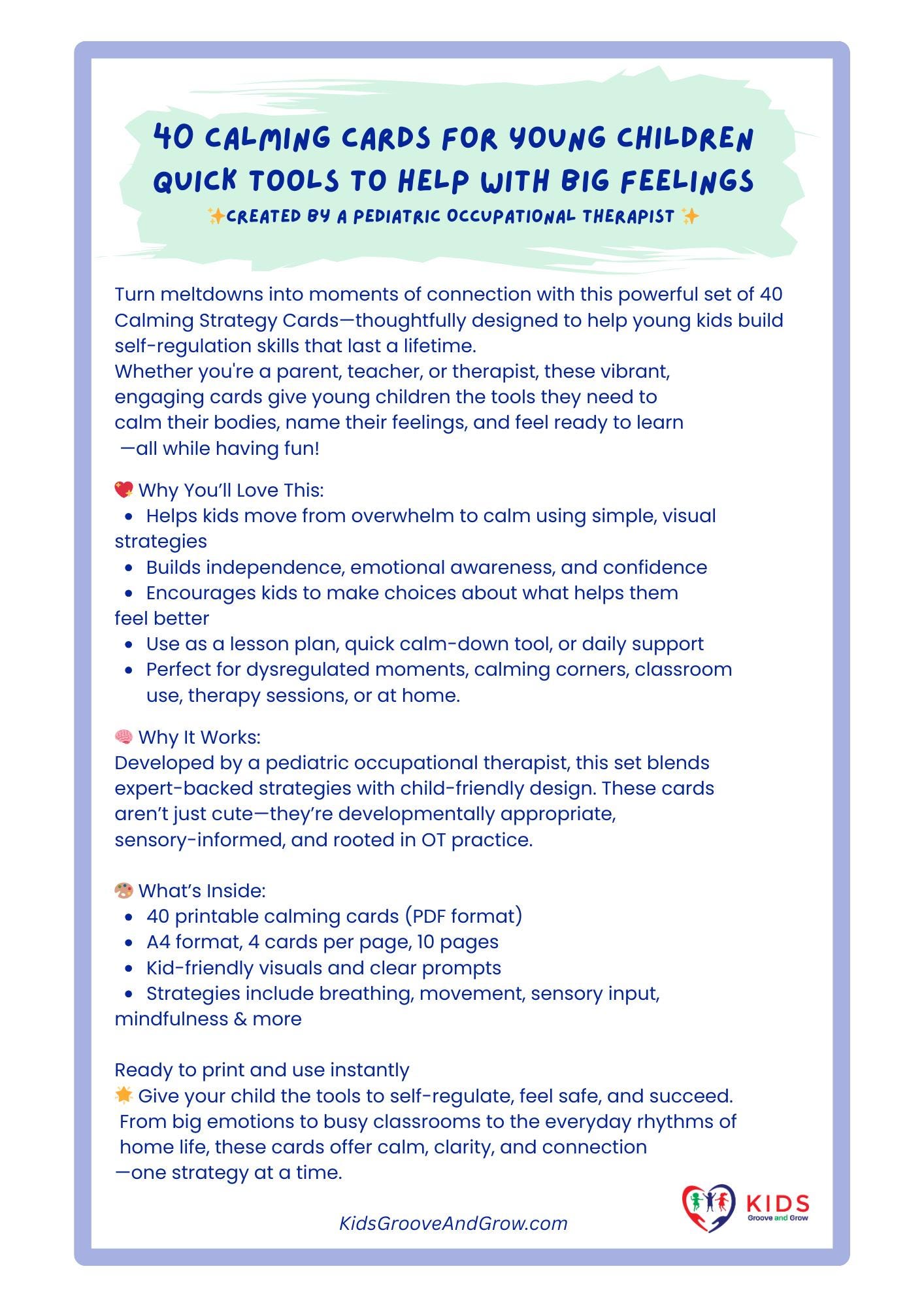 40 Calming Strategy Cards for Kids | Self-regulation, Emotional ...