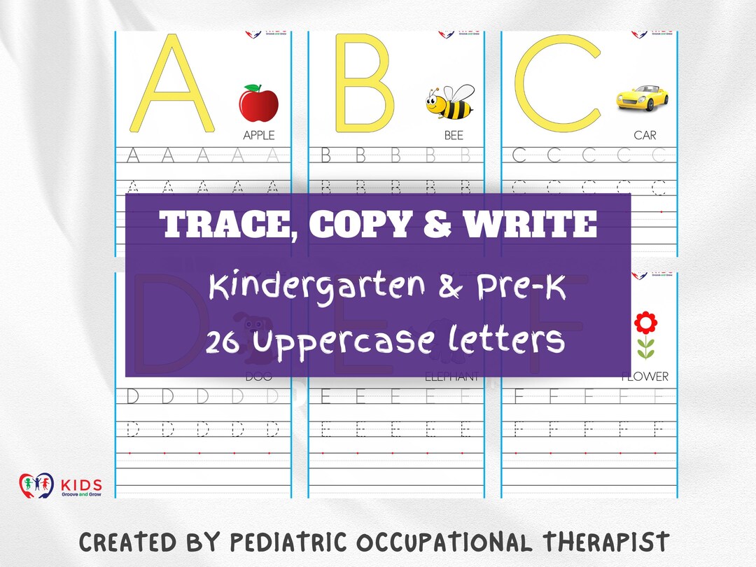 Kindergarten / Pre-k Trace, Copy and Write 26 Uppercase Letters of the ...