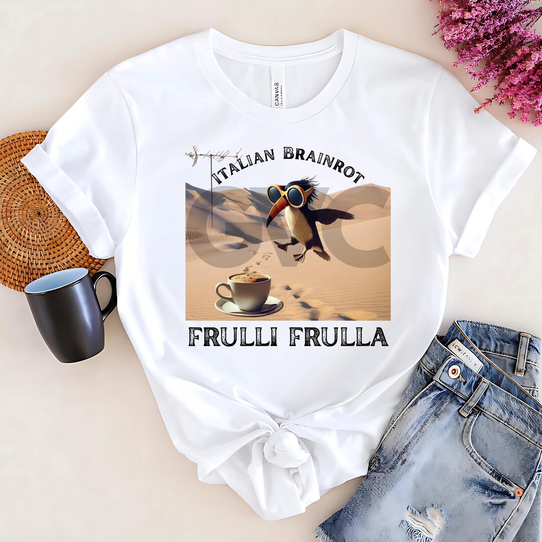 Italian Brainrot Frulli Frulla T-shirt, Viral Bird Meme Tee With Coffee ...