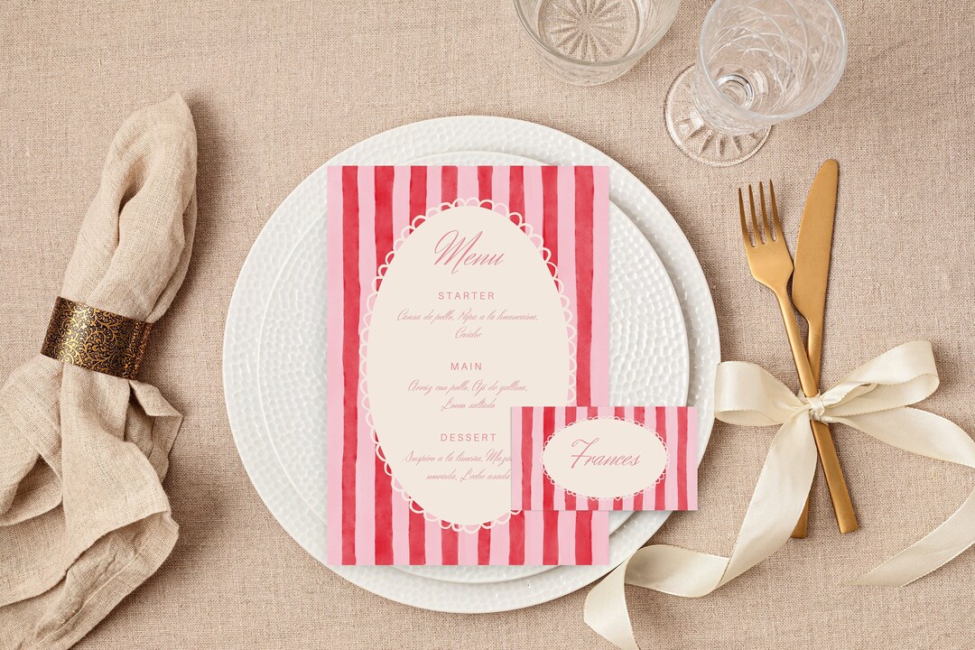 Menu or Dinner Party Invitation Template Place Card With Romantic and ...