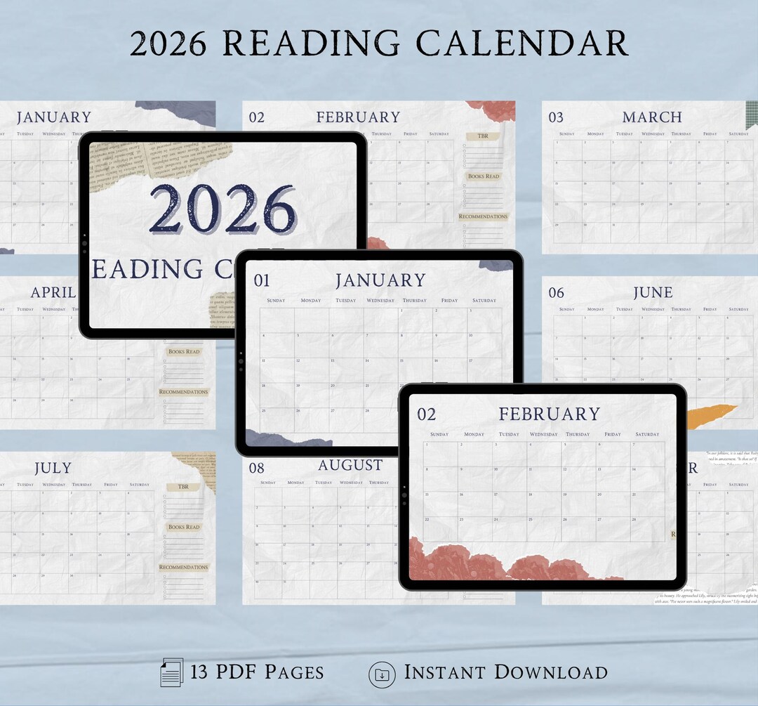 Reading Calendar Printable | Reading Habit Tracker | Book Log & Reading ...
