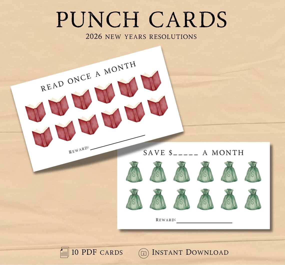 2026 Resolution Punch Cards | Habit Tracker Cards | Goal Setting ...