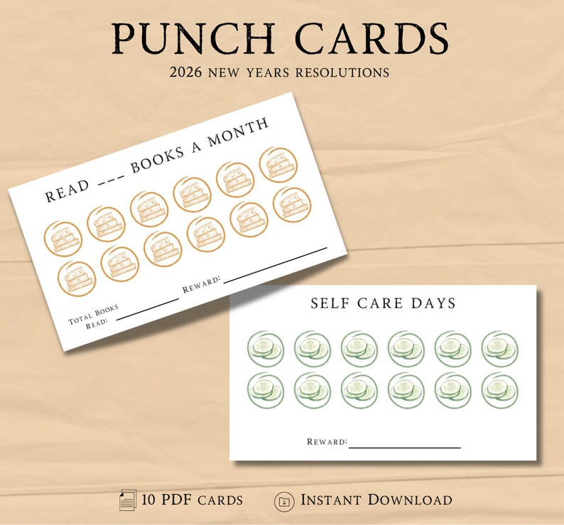 2026 Resolution Punch Cards | Habit Tracker (digital Download) - Etsy