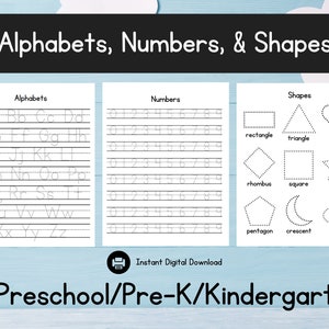 Printable Alphabets, Number, Shapes Tracing Sheets/handwriting Practice ...