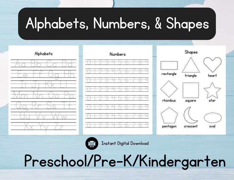 Printable Alphabets, Number, Shapes Tracing Sheets/handwriting Practice ...