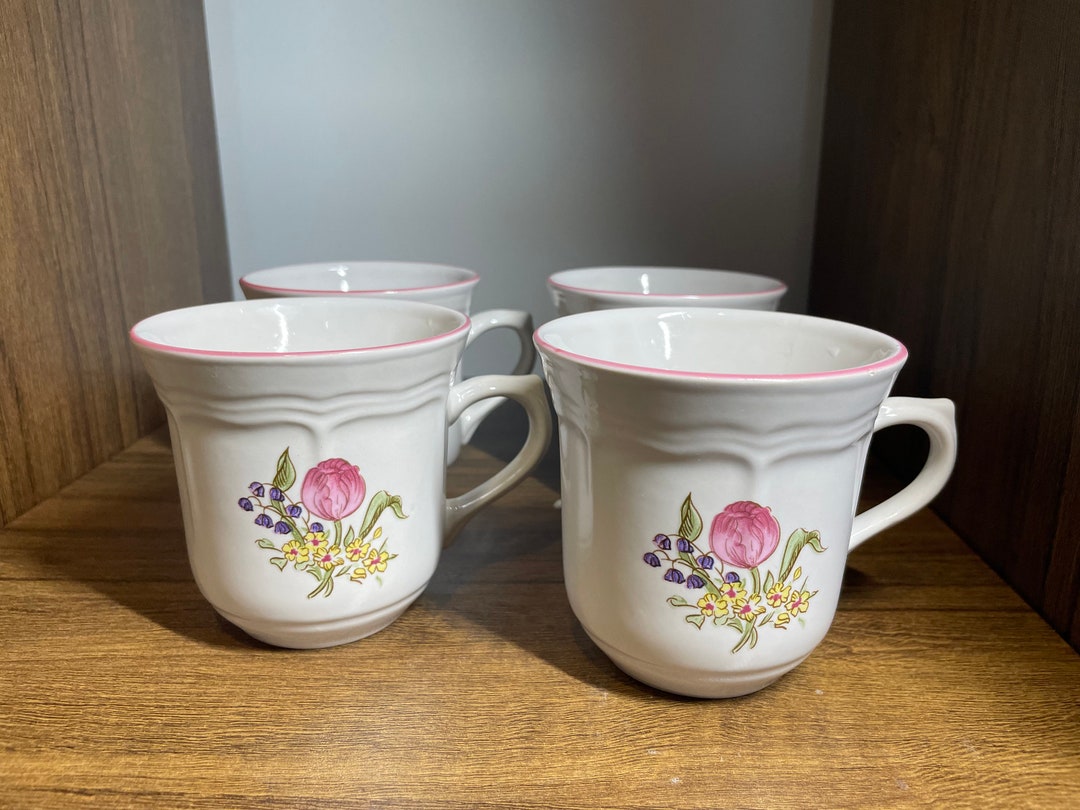 Set of 4 Floral Mugs | Vintage Mug Set | Botanical Mugs - Etsy