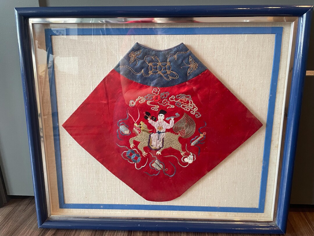 Vintage Embroidered Silk With Dragon Design - Wall Art - Embroidered ...