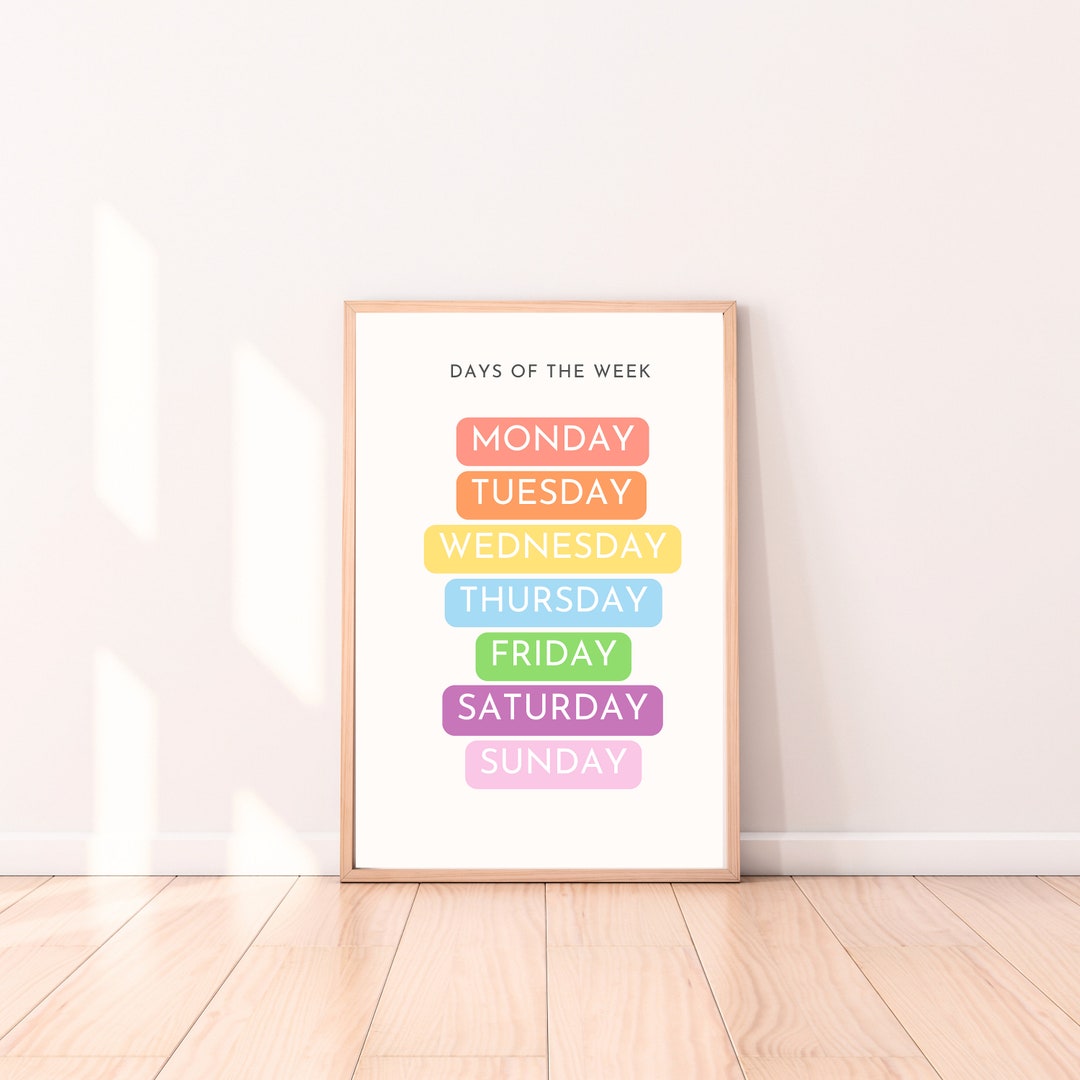 Days of the Week Educational Poster, Kids Bedroom Decor, Playroom ...